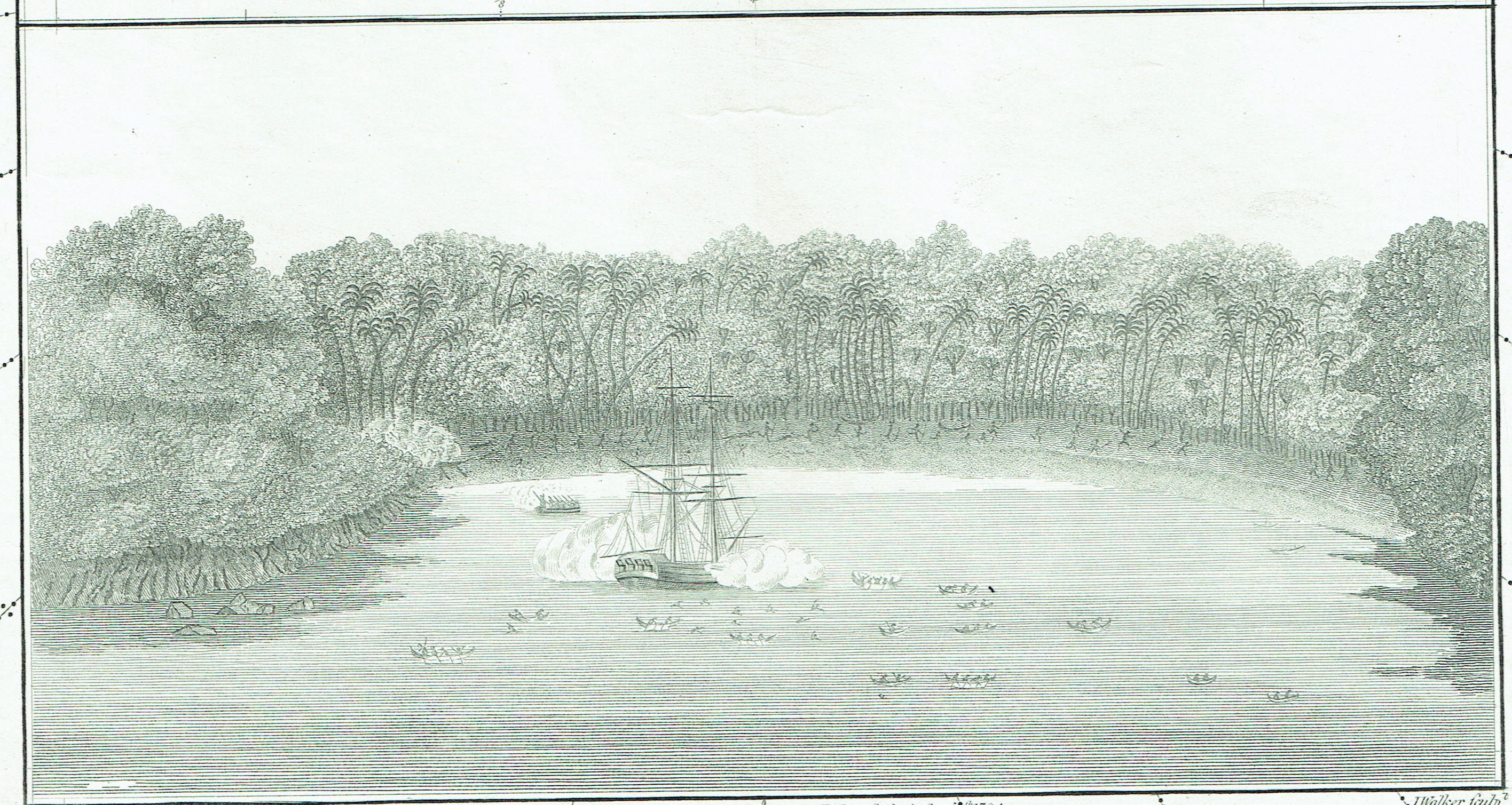 Plan of Port Hunter (with View of Engagement with Native Canoes ...