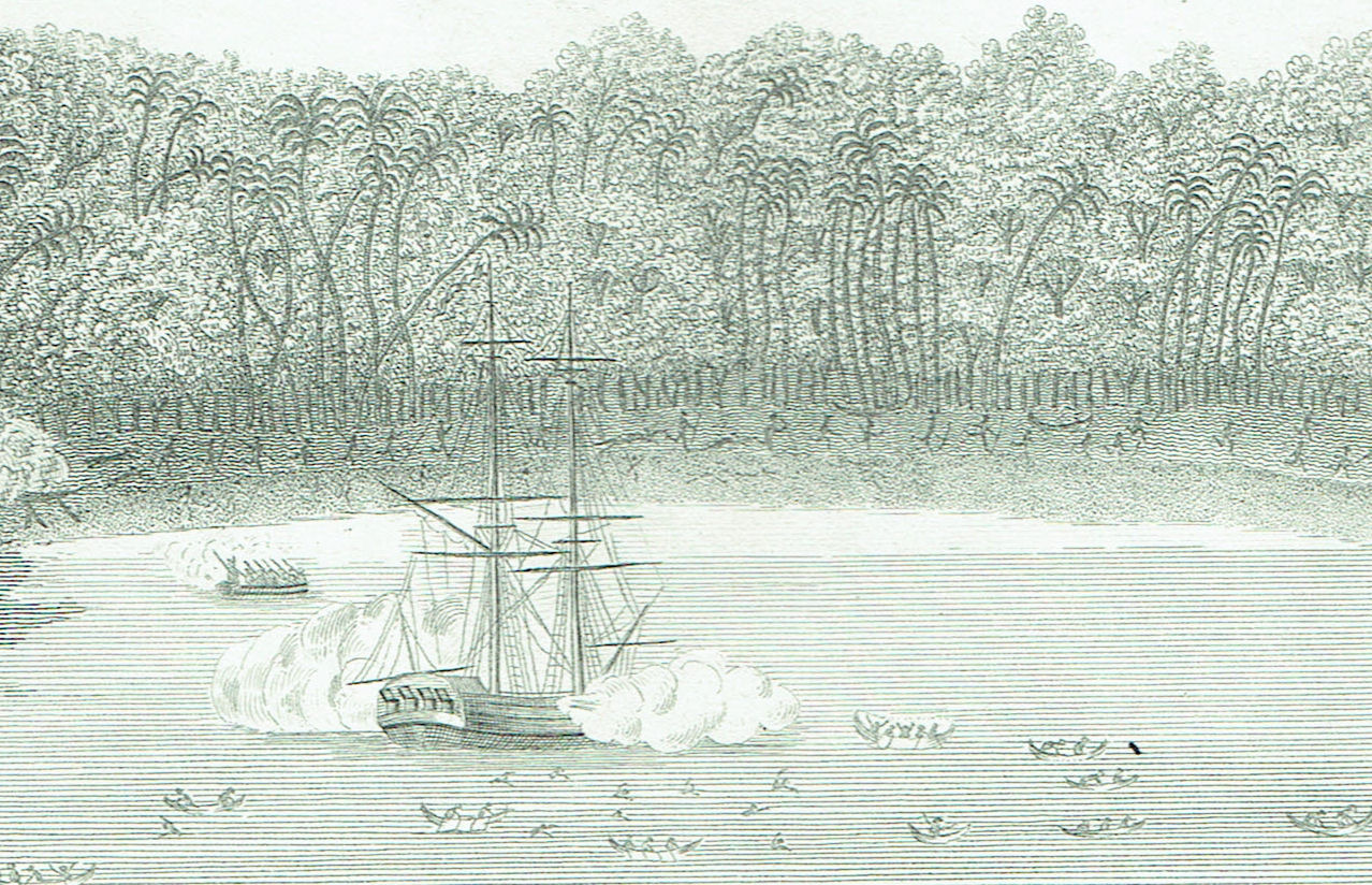 Plan of Port Hunter (with View of Engagement with Native Canoes ...