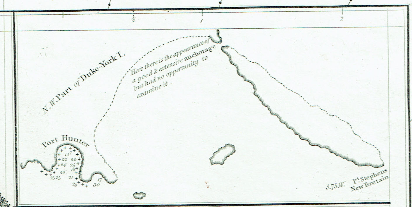 Plan of Port Hunter (with View of Engagement with Native Canoes ...